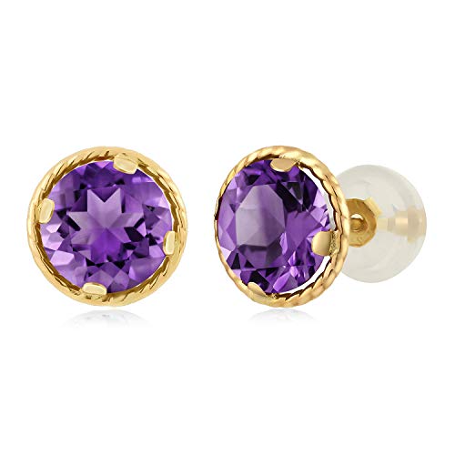 Gem Stone King 14K Gold 6MM Round Gemstone Birthstone Stud Earrings | Gold Earrings For Women