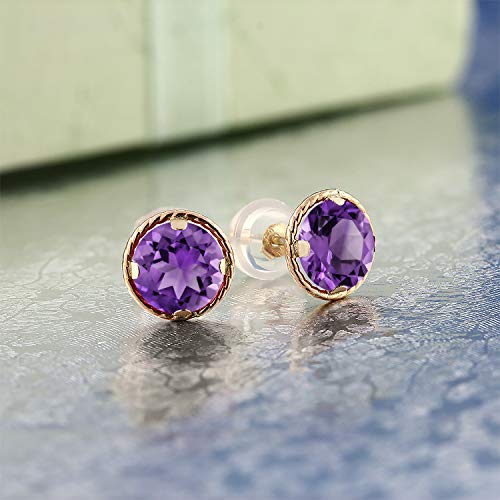 Gem Stone King 14K Gold 6MM Round Gemstone Birthstone Stud Earrings | Gold Earrings For Women