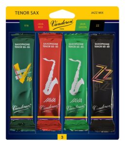 vandoren srmixt3 tenor sax jazz reed mix card includes 1 each zz, v16, java and java red strength 3