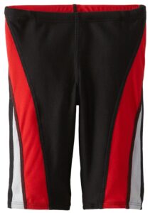 speedo men's swimsuit jammer endurance+ splice team colors , black/red splice, 28