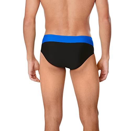 Speedo Men's Swimsuit Brief Endurance+ Splice Team Colors , Black/Blue Splice, 29