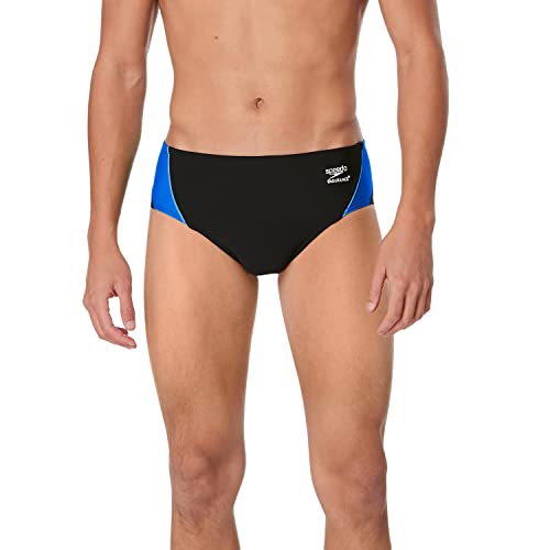 Speedo Men's Swimsuit Brief Endurance+ Splice Team Colors , Black/Blue Splice, 29