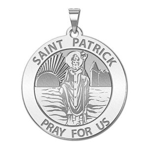 picturesongold.com saint patrick religious medal - 3/4 inch size of a nickel in sterling silver