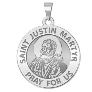 picturesongold.com saint justin martyr religious medal - 3/4 inch size of a nickel -sterling silver