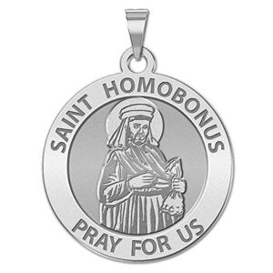 picturesongold.com saint homobonus religious medal - 3/4 inch size of a nickel -sterling silver