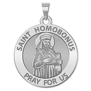 picturesongold.com saint homobonus religious medal - 1 inch size of a quarter -sterling silver