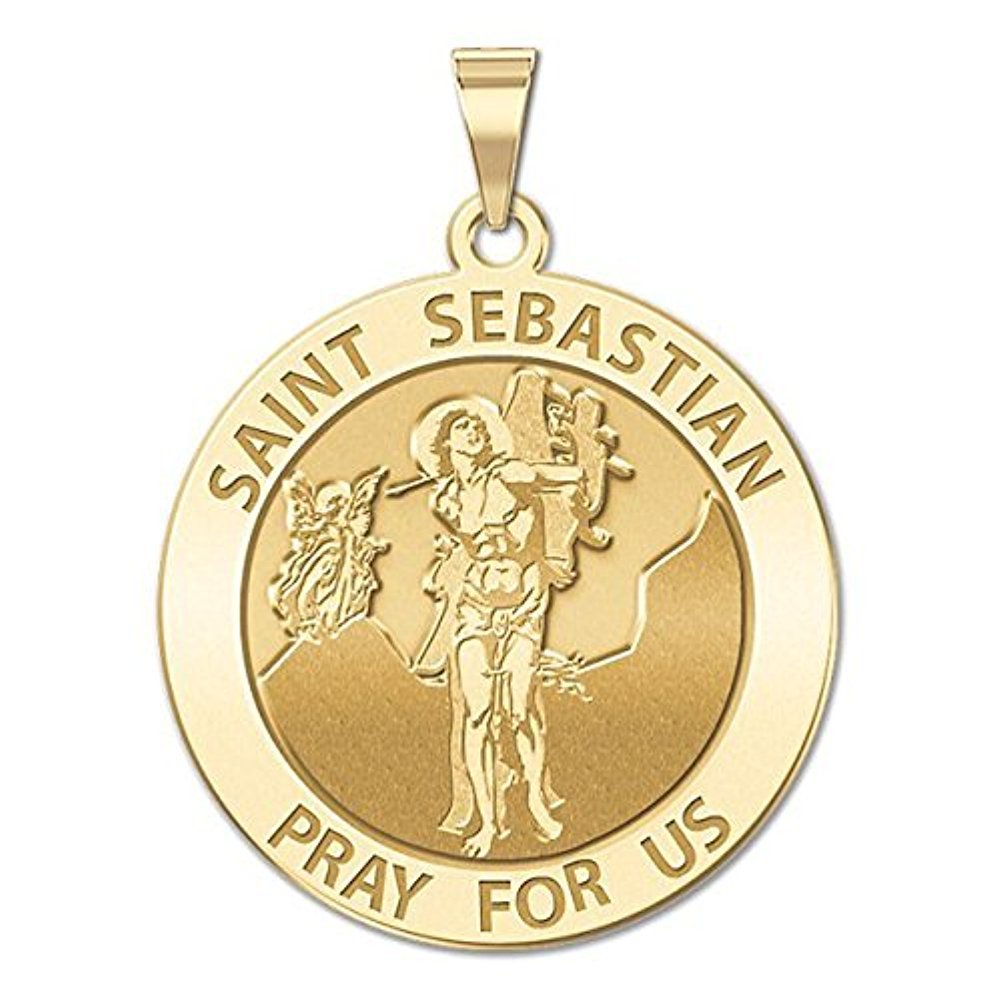 PicturesOnGold.com Saint Sebastian Religious Medal - 3/4 Inch Size of a Nickel in Solid 14K Yellow Gold