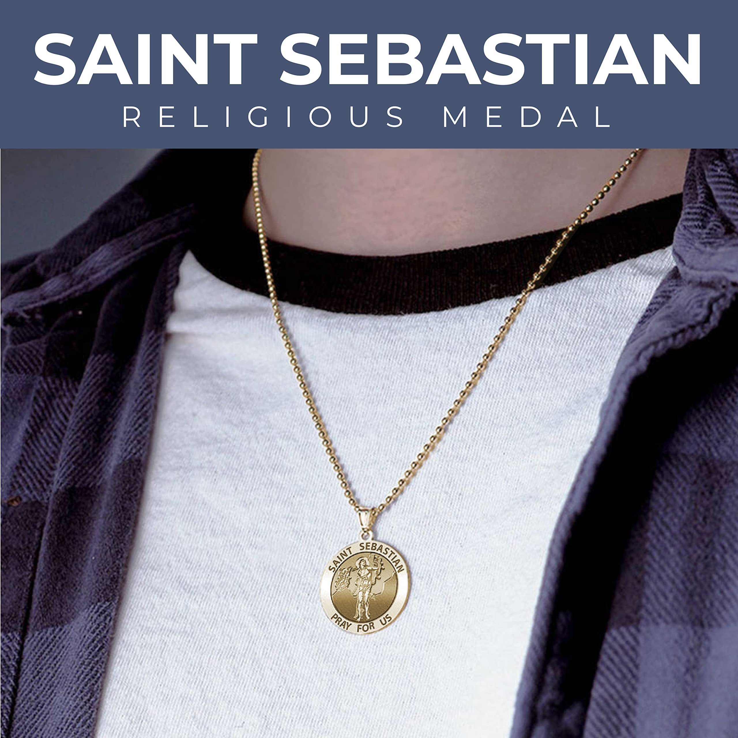 PicturesOnGold.com Saint Sebastian Religious Medal - 3/4 Inch Size of a Nickel in Solid 14K Yellow Gold