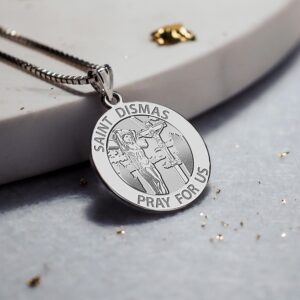 PicturesOnGold.com Saint Dismas Round Religious Medal - 1 Inch Size of a Quarter - Solid 14K Yellow Gold