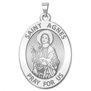 picturesongold.com saint agnes of rome oval religious medal - - 3/4 inch x 1 inch -sterling silver