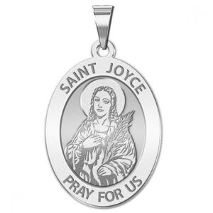 picturesongold.com saint joyce religious medal - 1/2 x 2/3 inch size of dime, sterling silver