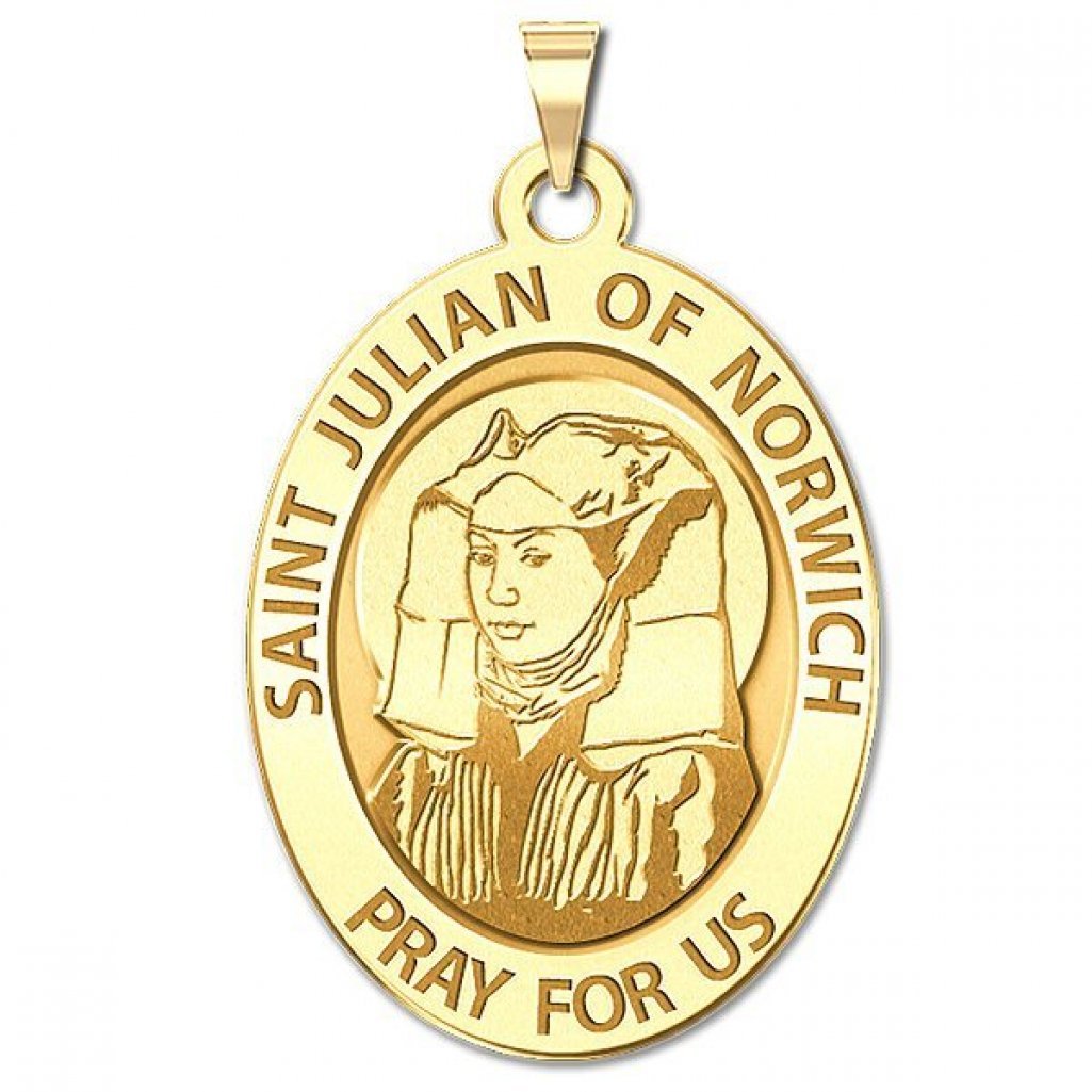 PicturesOnGold.com Saint Julian of Norwich Religious Medal - 3/4 Inch X 1 Inch - Sterling Silver