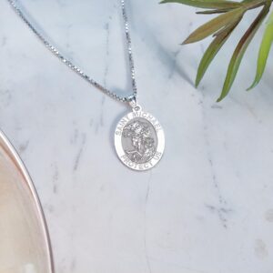 PicturesOnGold.com Saint Michael OVAL Religious Medal - 2/3 X 3/4 Inch Size of Nickel, Sterling Silver