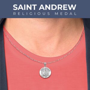 PicturesOnGold.com Saint Andrew Pray for Us Religious Medal Pendant Necklace - 3/4 Inch Size of a Nickel - Sterling Silver