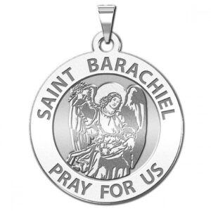 picturesongold.com saint barachiel round religious medal - 2/3 inch size of dime, sterling silver