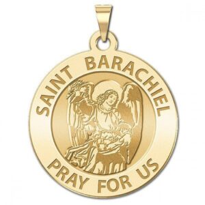 PicturesOnGold.com Saint Barachiel Round Religious Medal - 2/3 Inch Size of Dime, Sterling Silver