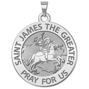 picturesongold.com saint james the greater religious medal - 1 inch size of a quarter - sterling silver