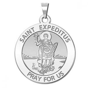 picturesongold.com saint expeditus round religious medal - 2/3 inch size of dime, sterling silver