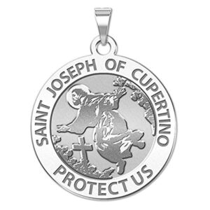 picturesongold.com saint joseph of cupertino religious medal - 2/3 inch size of dime, sterling silver