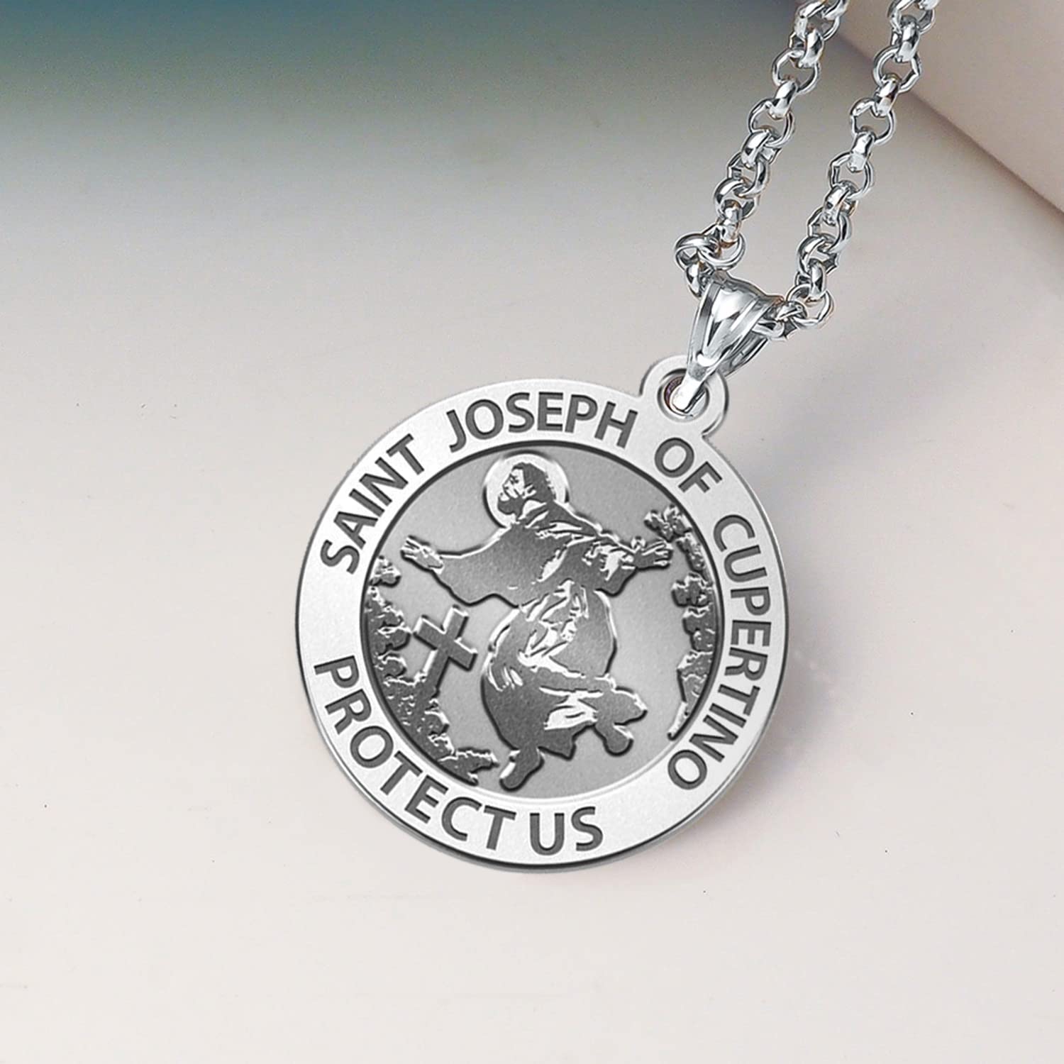 PicturesOnGold.com Saint Joseph of Cupertino Religious Medal - 2/3 Inch Size of Dime, Sterling Silver