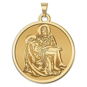 la pieta religious medal - 1 inch size of a quarter -solid 14k yellow gold