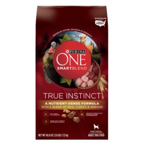 purina one high protein, natural dry dog food, true instinct with real turkey & venison - 3.8 lb. bag