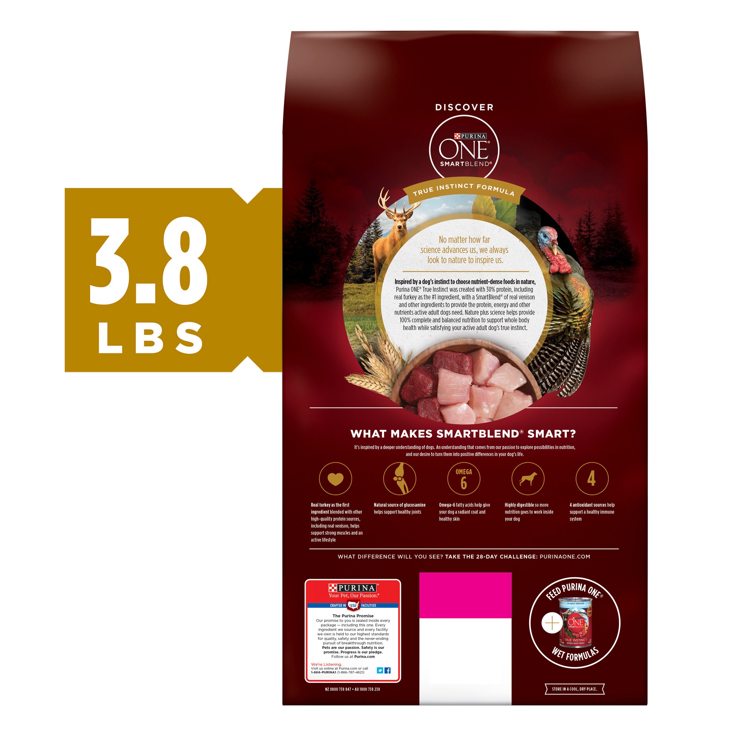 Purina ONE High Protein, Natural Dry Dog Food, True Instinct With Real Turkey & Venison - 3.8 lb. Bag