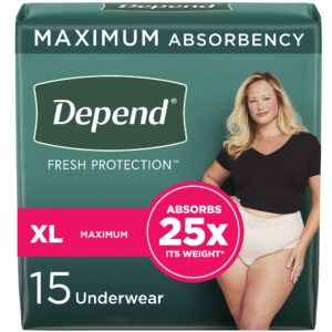 depend fit-flex adult incontinence underwear for women, disposable, maximum absorbency, extra-large, blush, 15 count