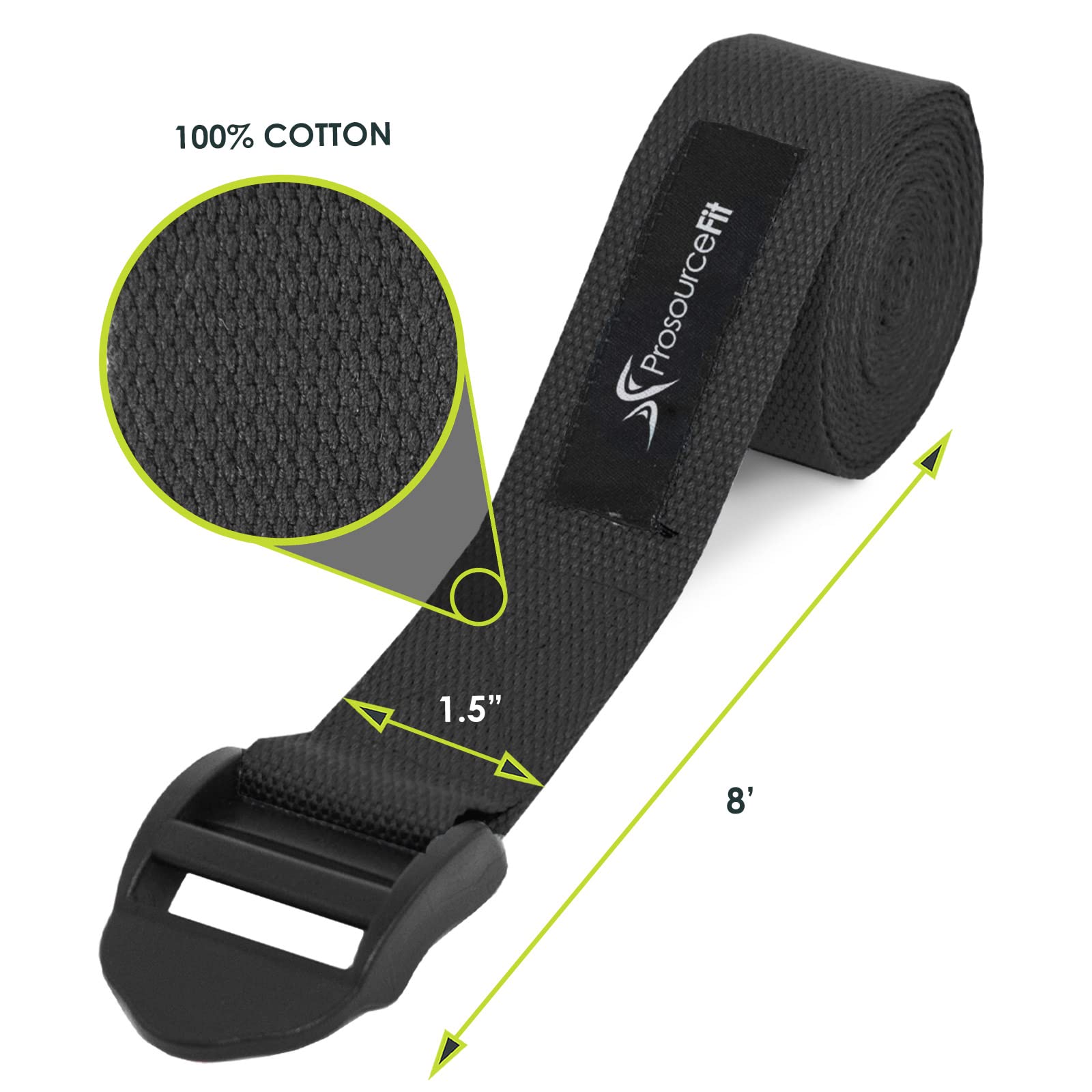 ProsourceFit Durable Cotton Cinch Buckle Yoga Strap for Stretching, Flexibility & Physical Therapy