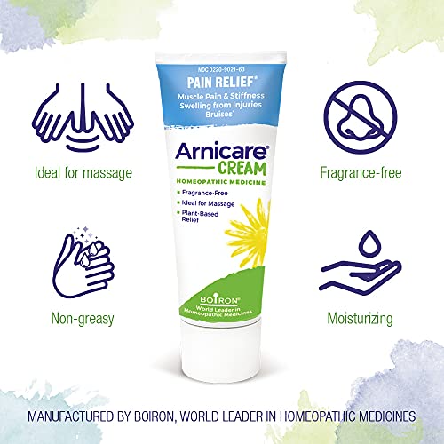 Boiron Arnicare Cream for Relief of Joint Pain, Muscle Pain, Muscle Soreness, and Swelling from Bruises or Injury - Fast Absorbing - 2.5 oz (Horizontal)