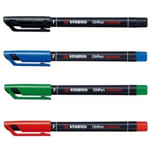 stabilo ohpen permanent universal marker pen - fine (f) line / width 0.7mm - all 4 colour (black-blue-green-red)