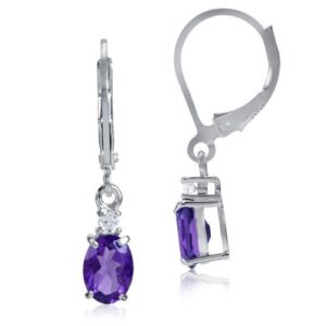 Silvershake Petite 1.48ct. Genuine African Amethyst and White Topaz 925 Sterling Silver Leverback Earrings