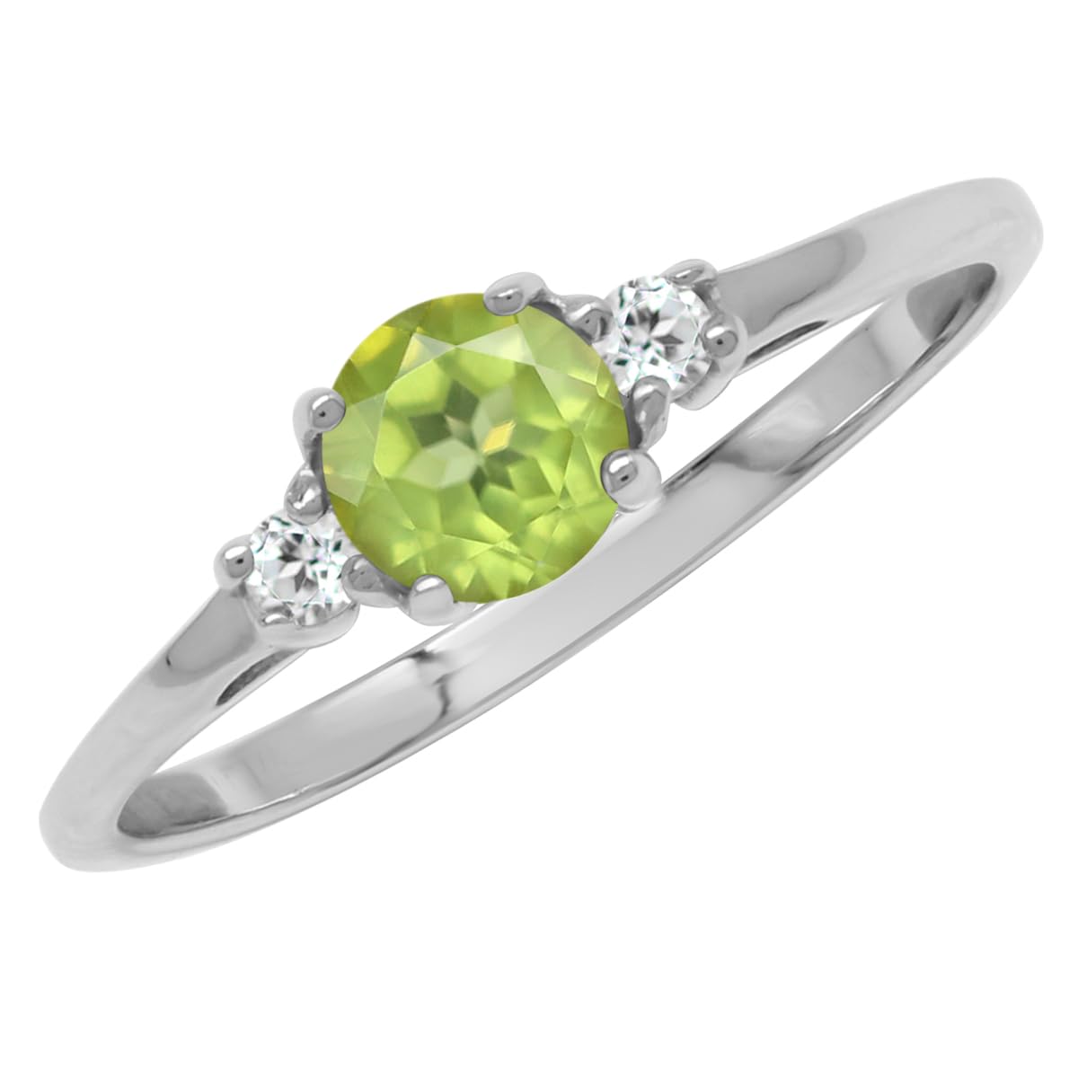 Silvershake Petite Natural Peridot and White Topaz 925 Sterling Silver Promise Ring Size 7