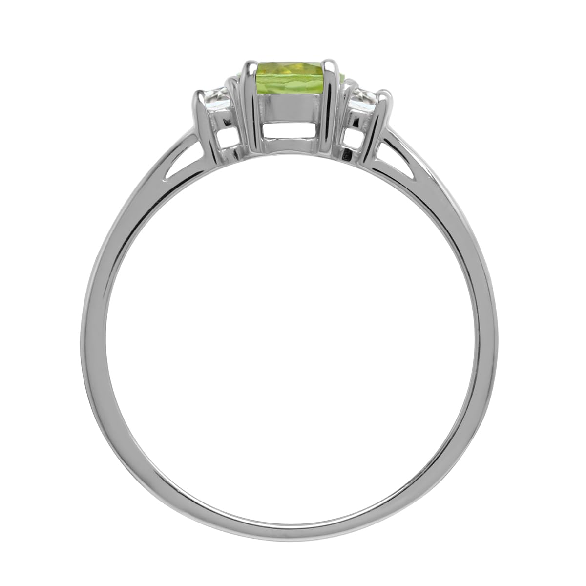 Silvershake Petite Natural Peridot and White Topaz 925 Sterling Silver Promise Ring Size 7