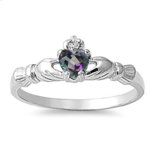 closeoutwarehouse simulated topaz cubic zirconia benediction of the claddagh mystic ring sterling silver size 7