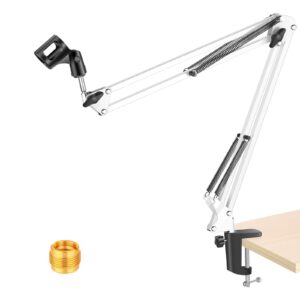 neewer adjustable microphone suspension boom scissor arm stand, max load 1 kg mic stand for radio broadcasting, voice-over, stage and tv stations, compatible with blue yeti snowball yeti x,etc (white)