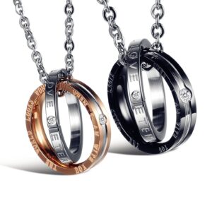 his & hers matching set titanium stainless steel couple pendant necklace korean love style with a lucky bean