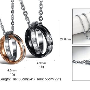 His & Hers Matching Set Titanium Stainless Steel Couple Pendant Necklace Korean Love Style with a Lucky Bean