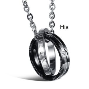 His & Hers Matching Set Titanium Stainless Steel Couple Pendant Necklace Korean Love Style with a Lucky Bean