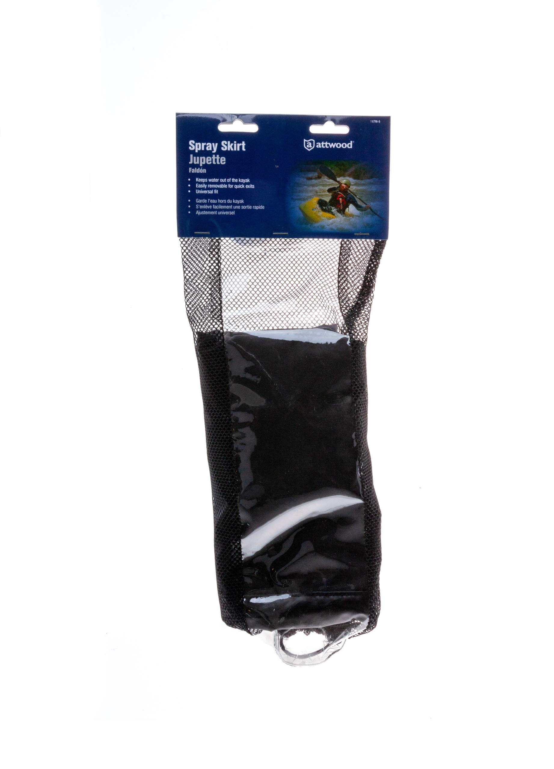 Attwood 11776-5 Kayak Nylon Spray Skirt with Mesh Storage Bag, Black