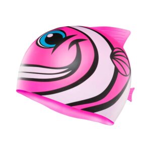 tyr kid's charac happy fish swim cap, pink