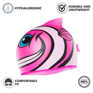 TYR Kid's Charac Happy Fish Swim Cap, Pink