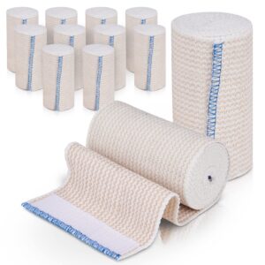 premium elastic bandage wrap (4" wide, 12 pack) - made of usa grown organic cotton - hook & loop fasteners at both ends - gt latex free hypoallergenic compression roll for sprains & injuries