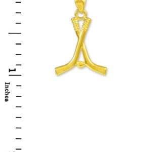 14K Yellow Gold Ice Hockey Sticks and Puck Winter Sports Charm Pendant - Pendant Only