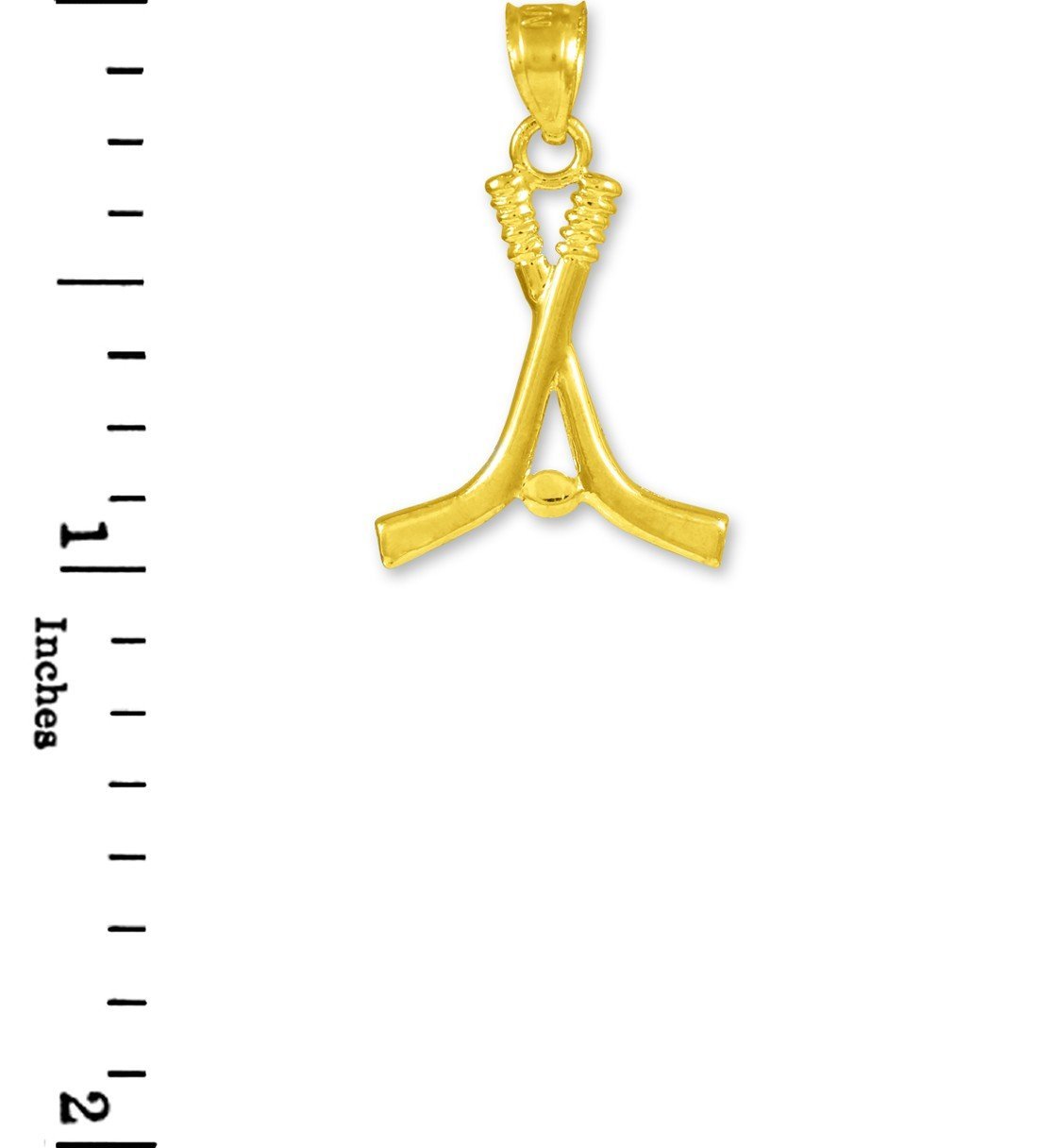 14K Yellow Gold Ice Hockey Sticks and Puck Winter Sports Charm Pendant - Pendant Only