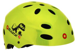 razor v-17 child multi-sport helmet, dino gloss green small