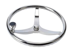 sealux 316 stainless steel boat steering wheel 3-spoke 15-1/2" dia, with 5/8" -18 nut and turning knob for seastar and verado