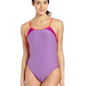 Speedo Women's Heathered Clip Back One-Piece Swimsuit, Vivid Violet, 14