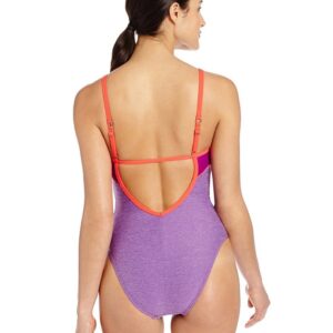 Speedo Women's Heathered Clip Back One-Piece Swimsuit, Vivid Violet, 14