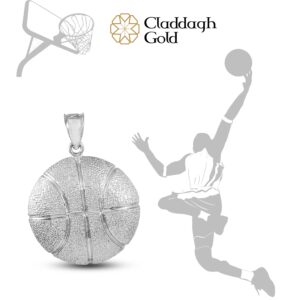 Solid 925 Sterling Silver Sports Charm Hammered Basketball Pendant